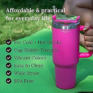 Practical Pours 40 oz Tumbler with Handle and Straw Lid | Reusable Stainless Steel Water Bottle Travel Mug Cupholder Friendly | Mother's Day Gifts for Women Men Him Her | Lavender Purple, 40oz