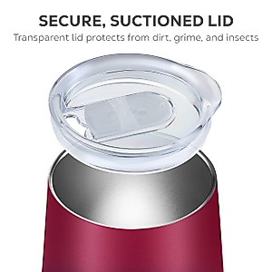 FineDine Triple Insulated Wine Tumbler With Lid (4 Pack) 12oz Stainless Steel Set- Tumblers Keep Drinks Hot & Cold for Outdoors, Beach, Picnics- Unbreakable Glasses With BPA Free Lids (Purple Print)