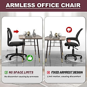 KIZECK Armless Swivel Computer Office Desk Task Chair with Rolling Wheels for Home Study and Work, Mesh Back, Black