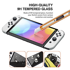 KCT Tempered Glass Screen Protector Compatible with Nintendo Switch OLED Model 2021, EZ Kit, Automatic Alignment - 2 Pack