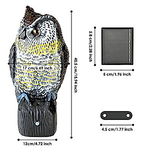Eowllo Plastic Owl Decoy to Keep Birds Away,Brid Owl with Flashing Eyes&Frightening Sound for Garden Yard Outdoor