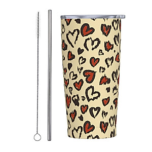 JASROTAO Heart Leopard Tumbler,Leopard 20oz Stainless Steel Insulated Travel Tumbler,Travel Coffee Mug with Lid and Straw Water Bottle Drink Tumbler Cups Gifts for Women Men Lovers