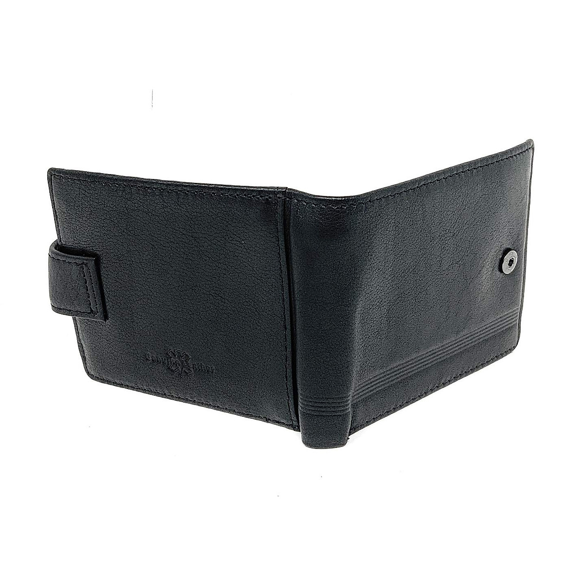 Texas West Genuine Plain Leather Men's RFID Short Bifold Buckle Wallet in 2 colors (Black)