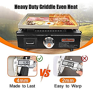 QuliMetal Portable Griddle Flat Top Grill 17 Inch Table Top Griddle Gas Grill Propane Grill with Carry Bag Outdoor Griddle Camping Griddle 15,000 BTU Burner 268 Sq Stainless Steel For Party Tailgating