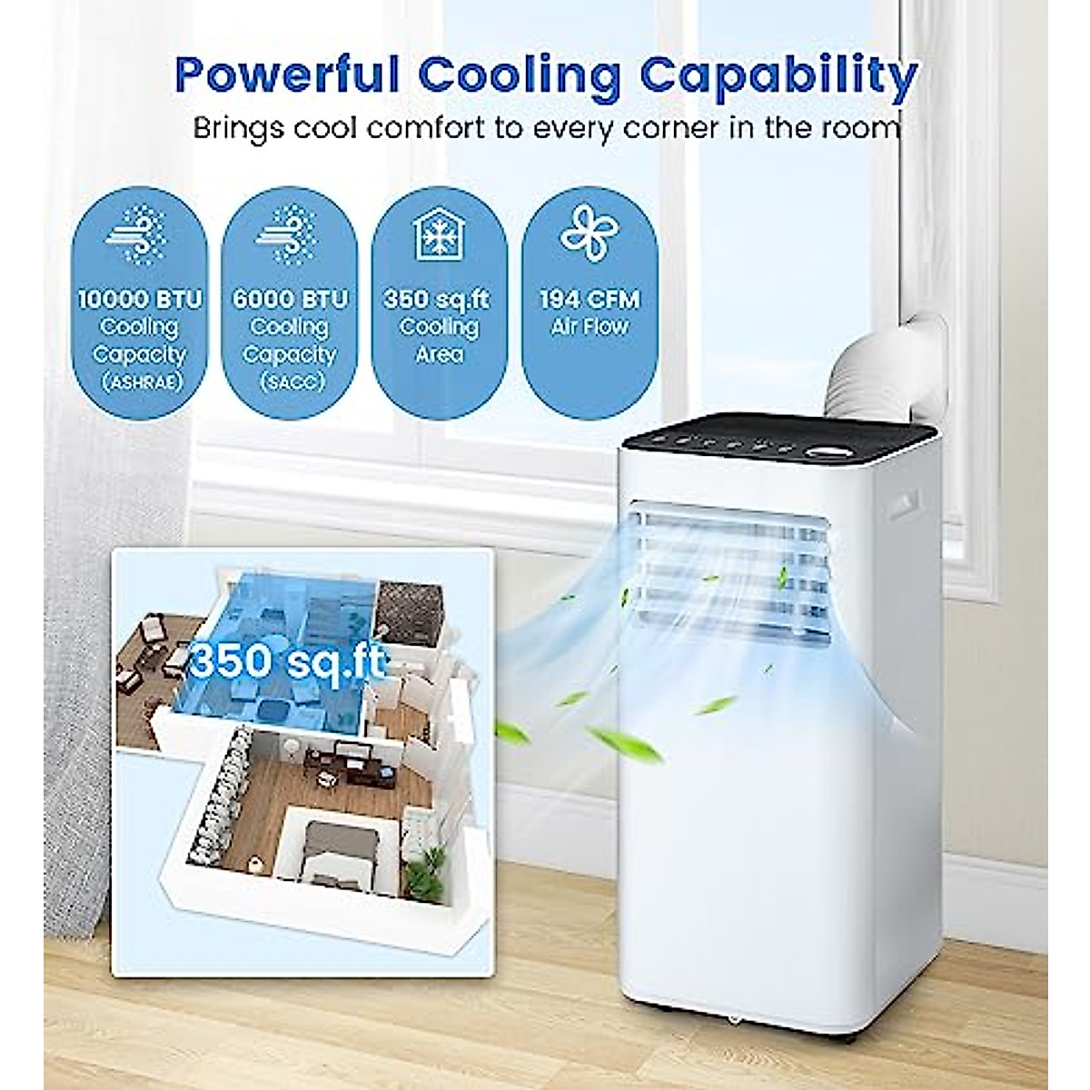 Portable Air Conditioners, SIMOE 10000BTU Portable AC Unit with Dehumidifier & Fan Mode, Rooms up to 350 sq.ft, with Remote Control & 24Hrs Timer, Installation Kit Included, for Home Garage