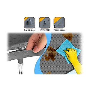 Spill Agent Under Sink Mat, 34’’ x 22’’under sink mats for kitchen Waterproof Silicone Sink Cabinet Protector Mat with Drain Hole,Flexible Sink Drip Tray,Free Cleaning Brush,for Kitchen,Bathroom,Grey,