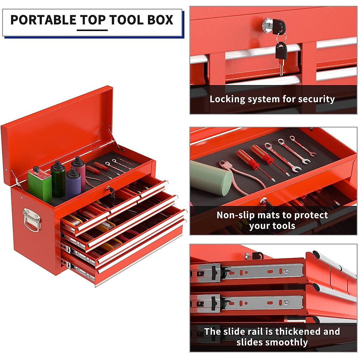 DUSACOM 8-Drawer High Capacity Rolling Tool Box with Wheels,Rolling Tool Chest with Drawer,Tool Box on 4 Wheels with Lock, Tool Storage Cabinet Removable Portable Box for Garage Warehouse