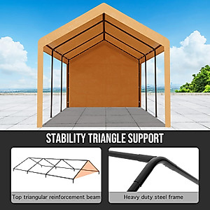 SARORRA Carport, 10'x20' Heavy Duty Carport with Roll-up Ventilated Windows, Portable Garage with Removable Sidewalls & Doors for Car, Truck, Boat, Wedding Party, Outdoor Camping, UV Resistant (Beige)