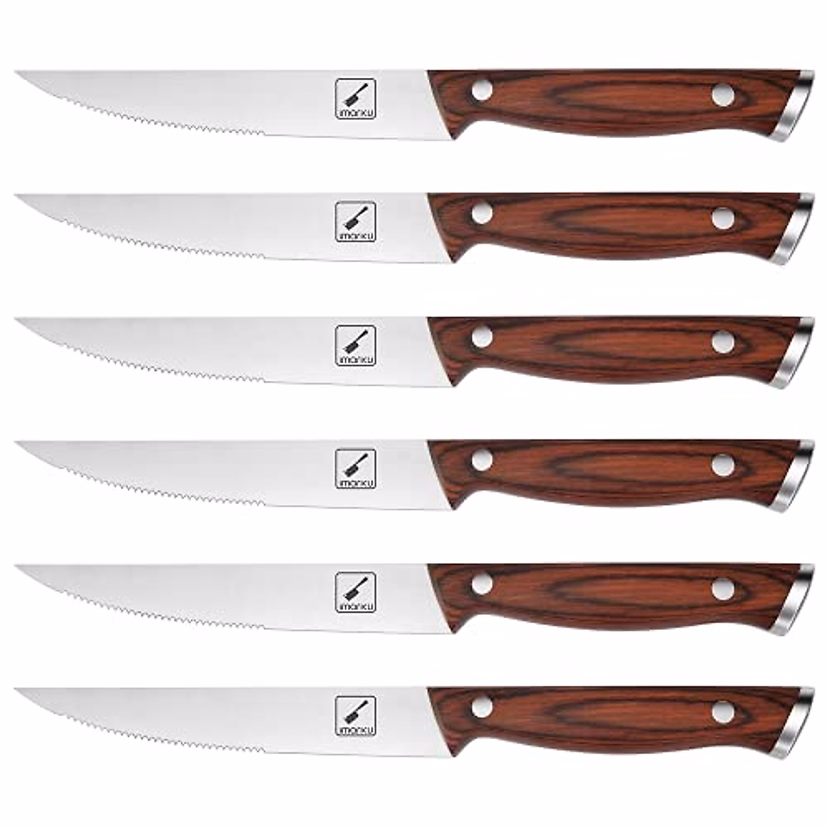 imarku Steak Knives, Steak Knives Set of 6, Japanese HC Steel Premium Serrated Steak Knife Set with Ergonomic Handle and Gift Box