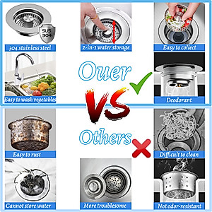 2 Pcs 3 in 1 Kitchen Sink Drain Strainer,Stainless Steel & Brass Pop Up Sink Stopper,for Us Standard 3-1/2 Inch Sink Bounce Core Drain Strai