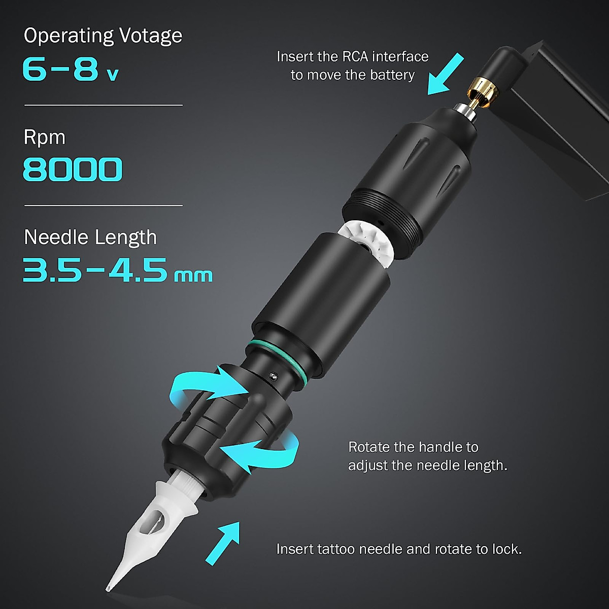 Wireless Tattoo Gun,Solong Rotary Wireless Tattoo Machine with 20Pcs Tattoo Cartridge Needles 1500mAH Tattoo Gun Wireless for Tattoo Artists and Tattoo Beginners with Portable Carry Case