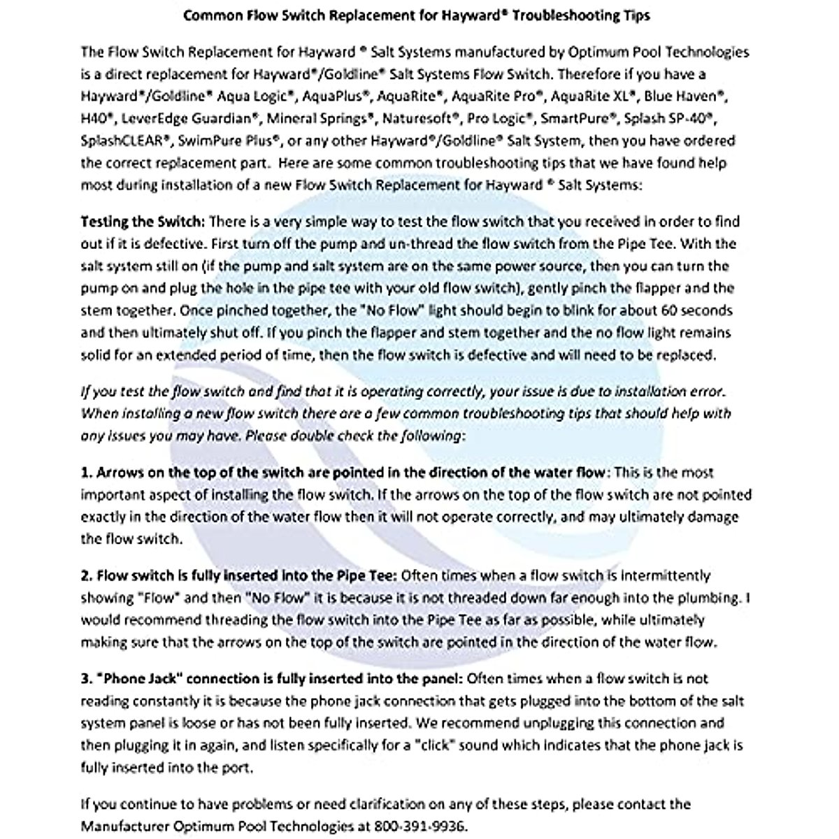 Optimum Pool Technologies Flow Switch Assembly Kit Without Tee Compatible Replacement for Hayward® Salt Chlorine Generators