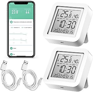Flutesan 2 Pcs Smart Wireless Temperature Monitor Humidity Monitor Wireless Hygrometer Thermometer Digital Room Compatible with APP Notification Alert and LCD Display House