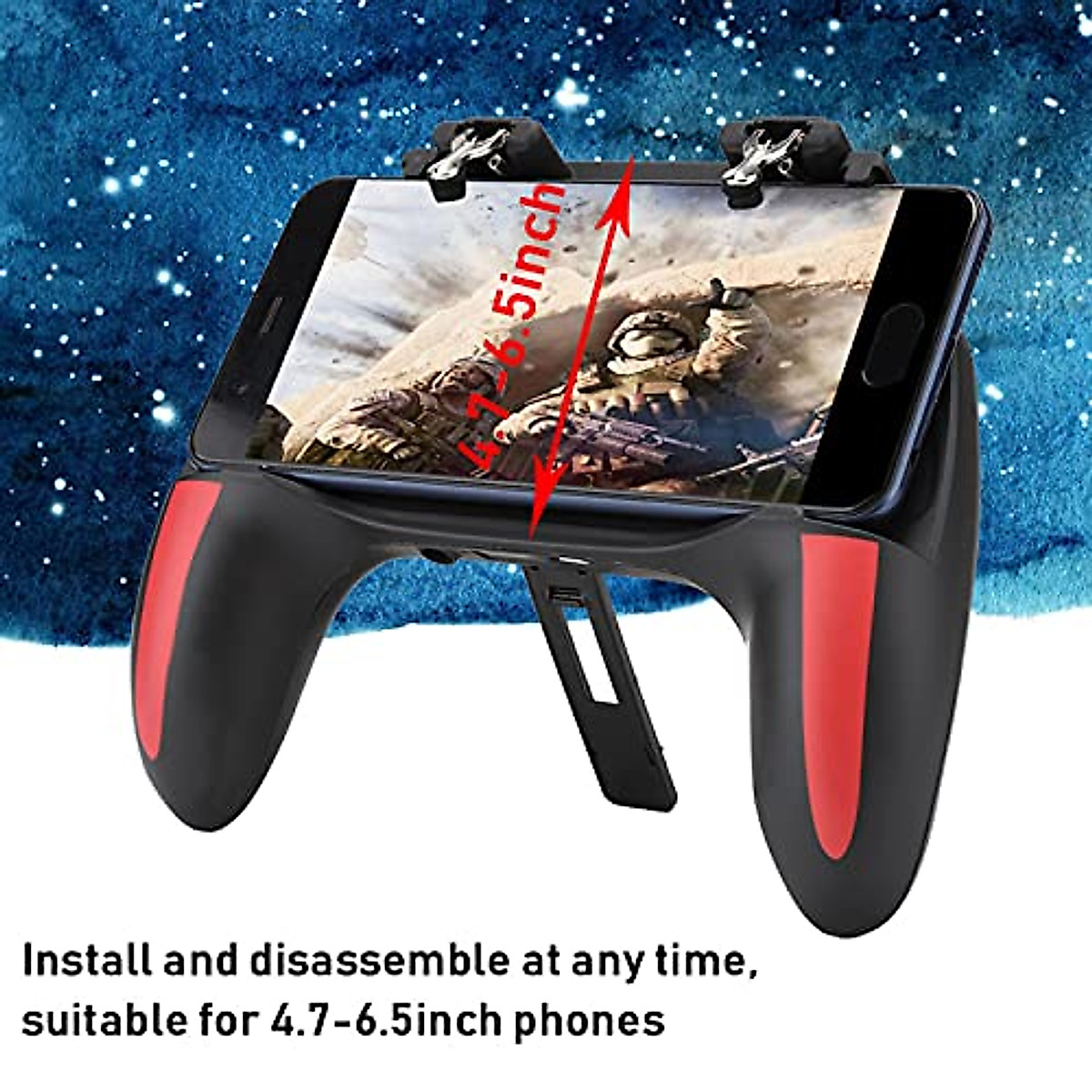 Smartphone Gamepad, Ergonomic Handlle Gamepad for Smartphone Fast Heat Dissipation Dual Cooling Fans for 4.7-6.5inch Phones