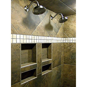 Zigzag Easy Installation Waterproof Double Recessed Shower Shelves Niche, ABS Plastics Bathroom Shower Niche 16 × 24 Inches for Shampoo, Soap and Foot Rest