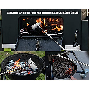 POLIGO Charcoal Grill Ash Rake Hoe for Fireplace Wood Stove Pizza Oven, Stainless Steel BBQ Cleaner Poker Scraper, Elongated Cleaning Tool Accessories for Smoker, Ceramic, Kamado, Vision Grills