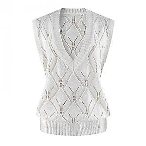 Padaleks Women V Neck Knit Sweater Vest Loose Sleeveless Oversized Knitwear Pullover Fall Winter Tanks for Girl