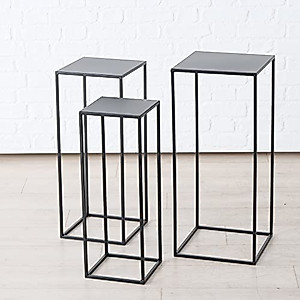 WHW Whole House Worlds Modernist Accent Tables, Set of 3, Nesting Stands, Slim Line Pedestals, Black, Rust Resistant Metal, 23.5, 27.5, and 19.75 Inches