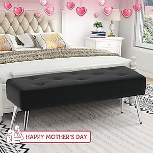 Furnimart Faux Leather Bench Ottoman, Tufted Button Bedroom Benches Footrest in Solid Metal Legs, Long and Dining Bench, Indoor Bench for Entryway Living Room Bedroom (Leather-Black)