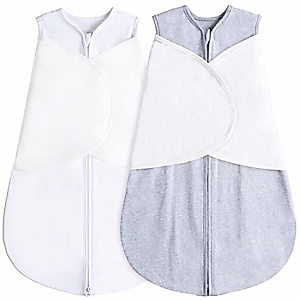 BSTOPPT 100% Cotton Newborn Sleep Sack Swaddle,0-6 Months,3-Way Adjustable Wearable Blanket,TOG 0.5，2 Pack (Grey & White)