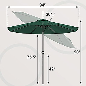 Greesum Patio Umbrella, Outdoor Market Table Parasol with Push Button Tilt, Crank and 8 Sturdy Ribs for Garden, Lawn Backyard & Pool, Green