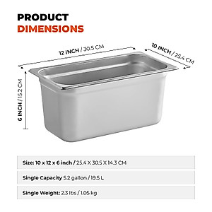 2 Stainless Steel Containers Third Size, Steam Table Pan with Lid, Restaurant and Commercial Pans, Hotel Pan 6” Deep, Stainless Steel Food Containers, Stainless Freezer Bin, Metal Ice Bin