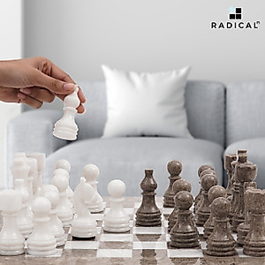 Radicaln Marble Chess Set 15 Inches Grey Oceanic and White Handmade Chess Sets for Adults - Chess Game Set 2 Player -1 Chess Board & 32 Chess Pieces - Board Game