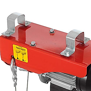 Partsam 440Lbs Lift Electric Hoist Crane Remote Control Power System, 110V Electric Hoist Zinc-Plated Steel Wire Overhead Crane Garage Ceiling Pulley Winch w/Straps (w/Emergency Stop Switch)