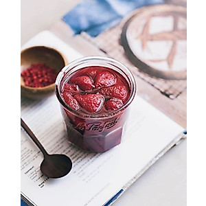 Le Parfait Jam Pots Clear Jars with Orange Snap Lids | Sturdy French Faceted Non-Slip Glass Body | Works as Drinking Glass Cup for Iced Tea or Coffee & Spice Storage | 11oz (Pack of 6) 324ml