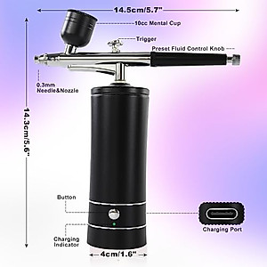 Airbrush-Kit Rechargeable Cordless Airbrush Compressor - Auto Handheld Airbrush Gun, Airbrush Set Portable Wireless Air Brush for Barber, Nail Art, Cake Decor, Makeup, Model Painting (Black)