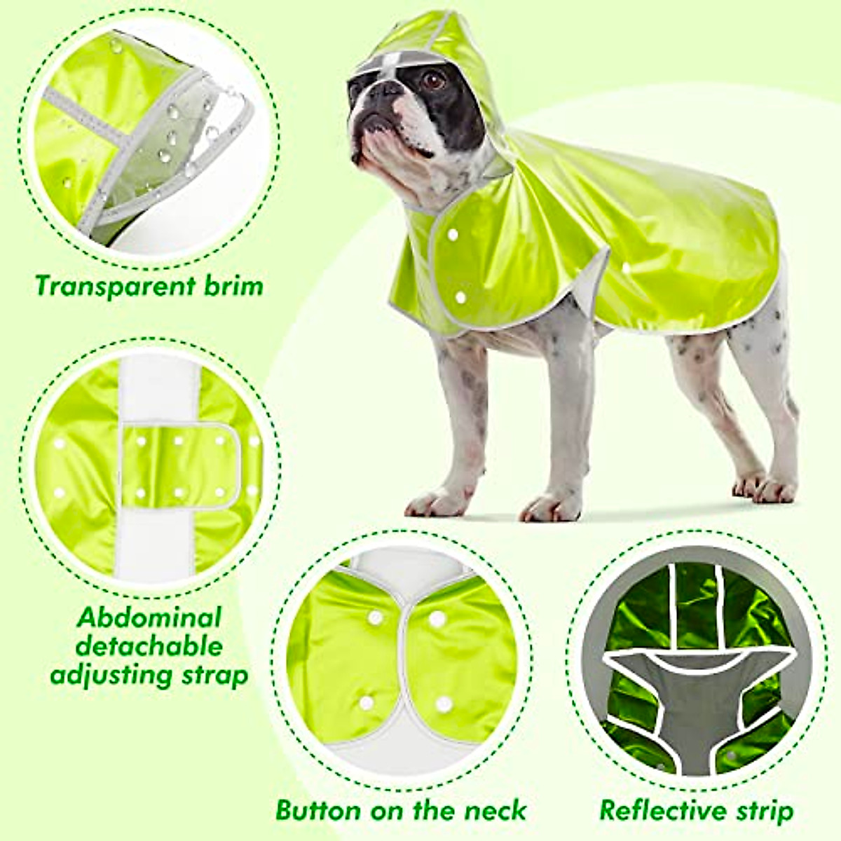 Weesiber Dog Raincoat Waterproof, Reflective Dog Rain Jacket Coat with Transparent Brim Hood, Adjustable Lightweight Puppy Poncho Slicker S M L XL XXL (Medium, Green)