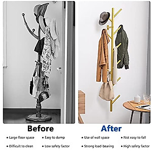Omsaca Wall Mounted Coat Rack, Hat Tree For Wall, Modern Metal Wall Clothes Rack, Purse Rack With 11 Hooks, Space Saving And Easy Installation, Suitable For Living Room, Bedroom, Entryway-Tree Golden