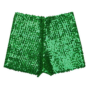 FEESHOW Girls Kids Gymnastic Shorts Glitter Ballet Dance Shorts Boys Metallic Spandex Tumbling Yoga Sports Shorts Green 3-4 Years