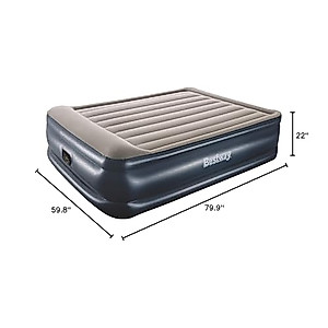 Bestway Tritech Inflatable Air Mattress 22 Inch Queen-Sized 2 Person Bed with Built-in Air Pump, Storage Bag, and Repair Patch