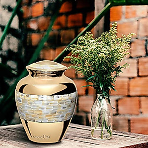 Adult Cremation URNS for Ashes- Classic MOP Cremation Urns for Human Ashes - Completely Handcrafted with Volume 200 Cu. in. with Velvet Protection Bag. (NOT Personalized)