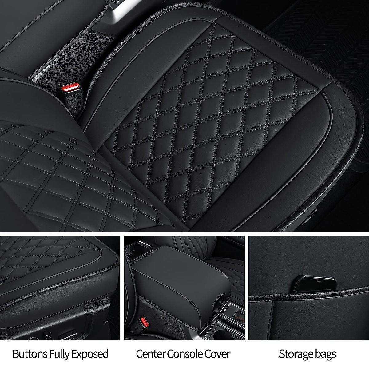 LUCKYMAN CLUB F150 Faux Leather Seat Covers S07-Q2, Fit for 2015-2024 F150 and 2017-2024 F250 F350 F450 Pickup Trucks(Front Pair,Black 2pcs)