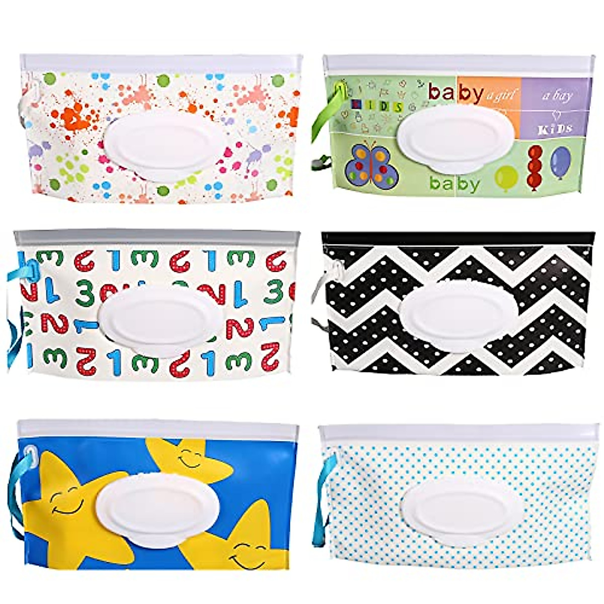 6 Pack Baby Wet Wipe Dispenser, Portable Refillable Wet Pouch Bags Baby Wipe Container, Baby Travel Wipes Holder Carrying Case (Color2)