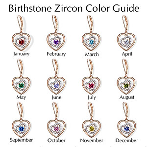 JD&P Forever Love Heart Drop Dangle Earrings Set for Women, Rose Gold Tone 18k Gold Plated with Birthstone Zirconia, Valentines Day Mothers Day Birthday Christmas Gift Ideas for Mom Daughter Grandma
