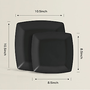 Joviton Home 24-Piece Square Melamine Dinnerware Sets for 6, Camping Plates Cups and Bowls Set (Black)