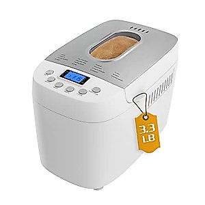 Davivy Bread Maker Machine 3LB with 2 Dough Kneading Paddle Dough Maker,15-in-1 Automatic Bread Machine Maker with Nonstick Bowl For Bread, Jam& Yogurt, 3 Loaf Sizes and 3 crust settings,15-H Delay Timer（850W,Silver,3.3LB）