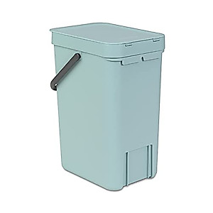 Brabantia Sort & Go Kitchen Recycling Can (3.2 Gal/Mint) Stackable Waste Organiser with Handle & Removable Lid, Easy Clean, Fixtures Included for Wall/Cupboard Mounting
