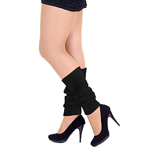 SATINIOR 3 Pairs Knit Leg Warmer Cable Footless Sock Winter High Leg Warmer for Women Girls (White, Light Gray, Black)