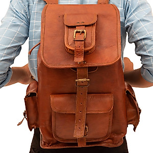 Rustic Vintage Leather Backpack Travel rucksack knapsack daypack Bag for men women Brown (16 x 8 x8 inches)