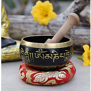 DharmaObjects Tibetan Meditation Om Mani Padme Hum Peace Singing Bowl With Mallet