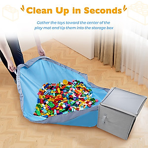 SAM AND MABEL Toy Storage Basket and Play Mat - 13"x13"x13" Stackable and Foldable Cube Toy Organizers and Storage Bins for Boys and Girls (Warm Grayish Beige)