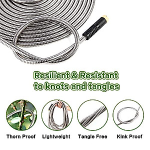 Macuvan Flexible Metal Garden Hose 100ft-Heavy Duty Water Hose with Durable 304 Stainless Steel and 10 Way Spray Nozzle-Strong 3/4'' Solid Brass Fitting-Outdoor Yard No Kink Lightweight Long Hose Pipe