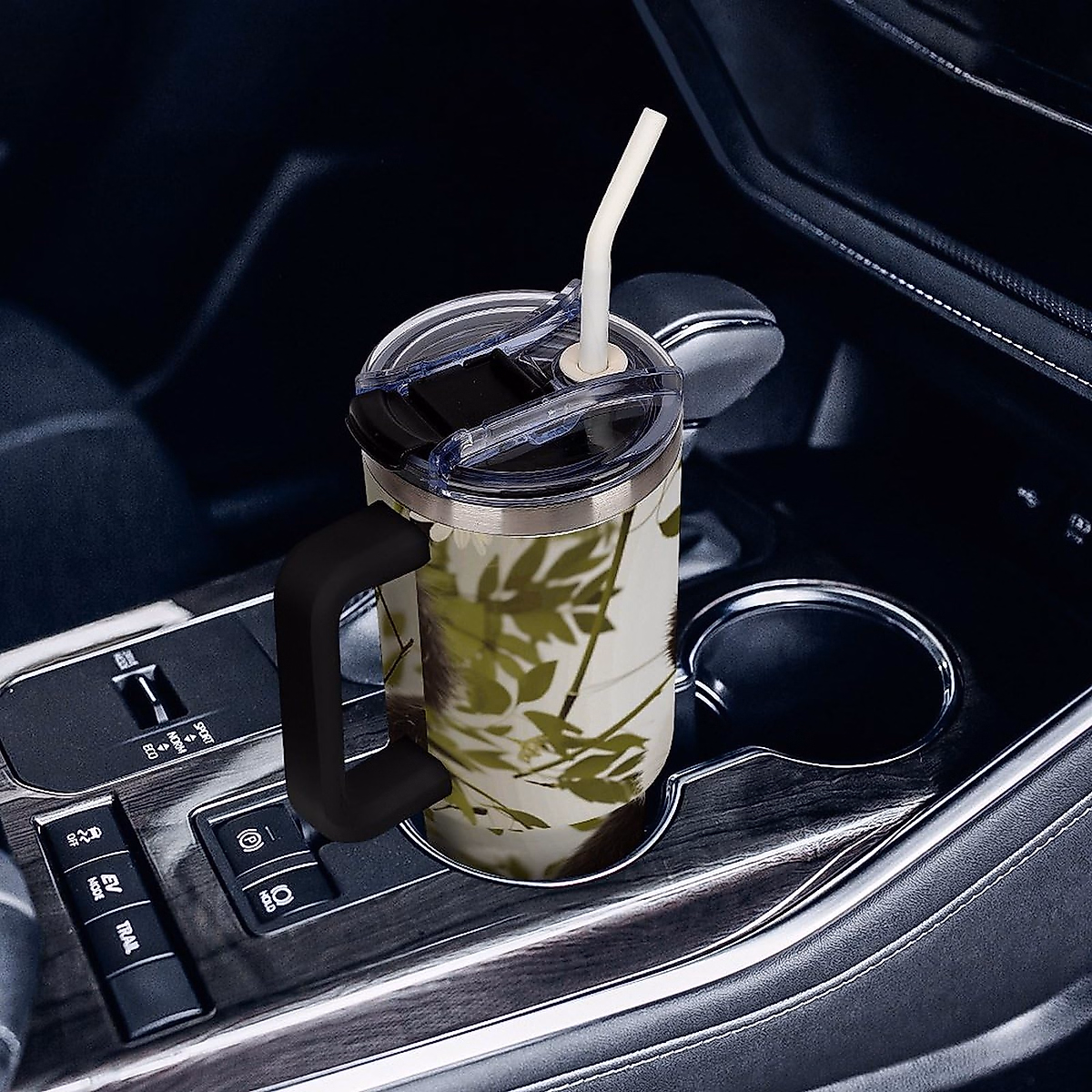 YTLKGFP 40 Oz Large Capacity Car Cup Panda Tumbler with Handle (Black) Straw Lid Insulated Stainless Steel Water Bottle Travel Mug Leak-proof Car Cup Keeps Cold Or Hot