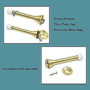 GLOBIZ 15 Pack Spring Door Stops Bright Brass 3-1/3”Heavy Duty Door Stops with Flexible Rustproof Spring Steel Wire and Durable Rubber Bumper Tips Noise Absorption Protect Door and Knob