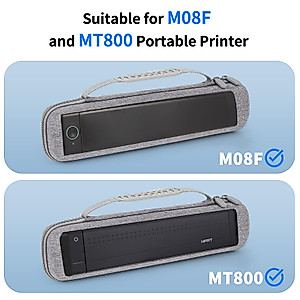 Urcreeds M08F Printer Case,Portable Printer Travel Carry Case Compatible with M08F Letter, M08F A4, MT800 Thermal Printer, Compact and Lightweight, Waterproof and Shock Proof - Grey