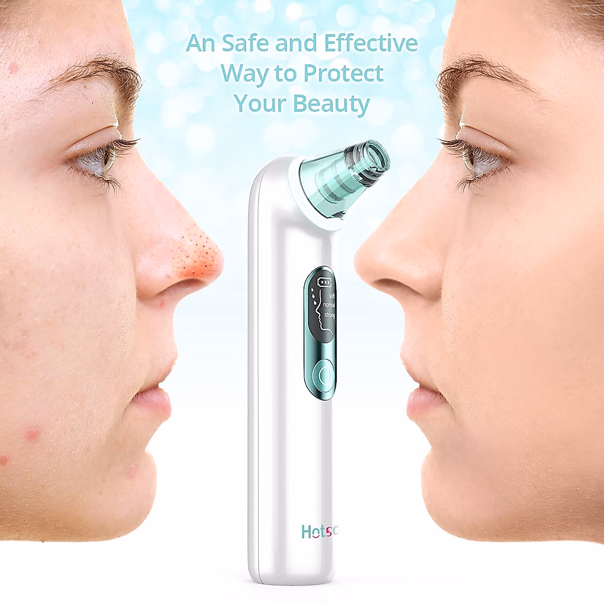 Blackhead Remover Pore Vacuum - Hotsch Blackhead Removal Tool, Pore Cleaner Electric Acne Extractor Kit, LED Display USB Rechargeable with Upgraded Blue Light 4 Replaceable Suction Probes